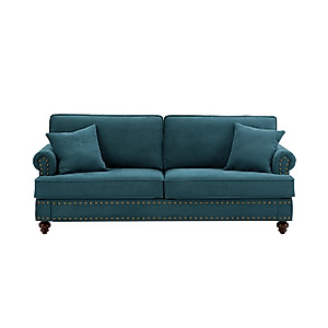 Mid Century Modern Sofa Set, 22" Extra Deep Seat juegos de muebles de sala Comfy Chenille Upholstered Living Room Furniture Sets with Rolled Arms Nailhead Trim (Lake Green, 2 Pieces A)