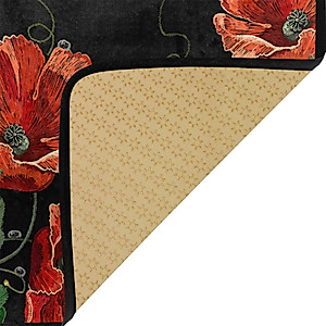Red Poppies Flowers Black Kitchen Floor Mat 39 x 20 Inch Anti Fatigue Comfort Standing Mat Soft Kitchen Runner Rug for Hallway Entryway Door Outside Decor