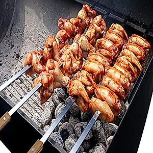Acroyan 12 Pack Kebab Skewers 23.5 Inch Grill Skewers Stainless Steel BBQ Barbecue Sticks Flat Skewer Heavy Duty Large Wide Reusable with Nonslip Wooden Handle for Kabob Shrimp Chicken Beef Vegetable