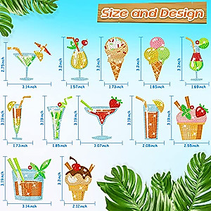 12 Pcs Diamond Painting Keychain Kits Double Sided Diamond Painting Key Rings Full Diamond Art Keychain Summer DIY Diamond Art Ornaments for Adults Kids Purse Backpack Handbag(Cocktail, Ice Cream)