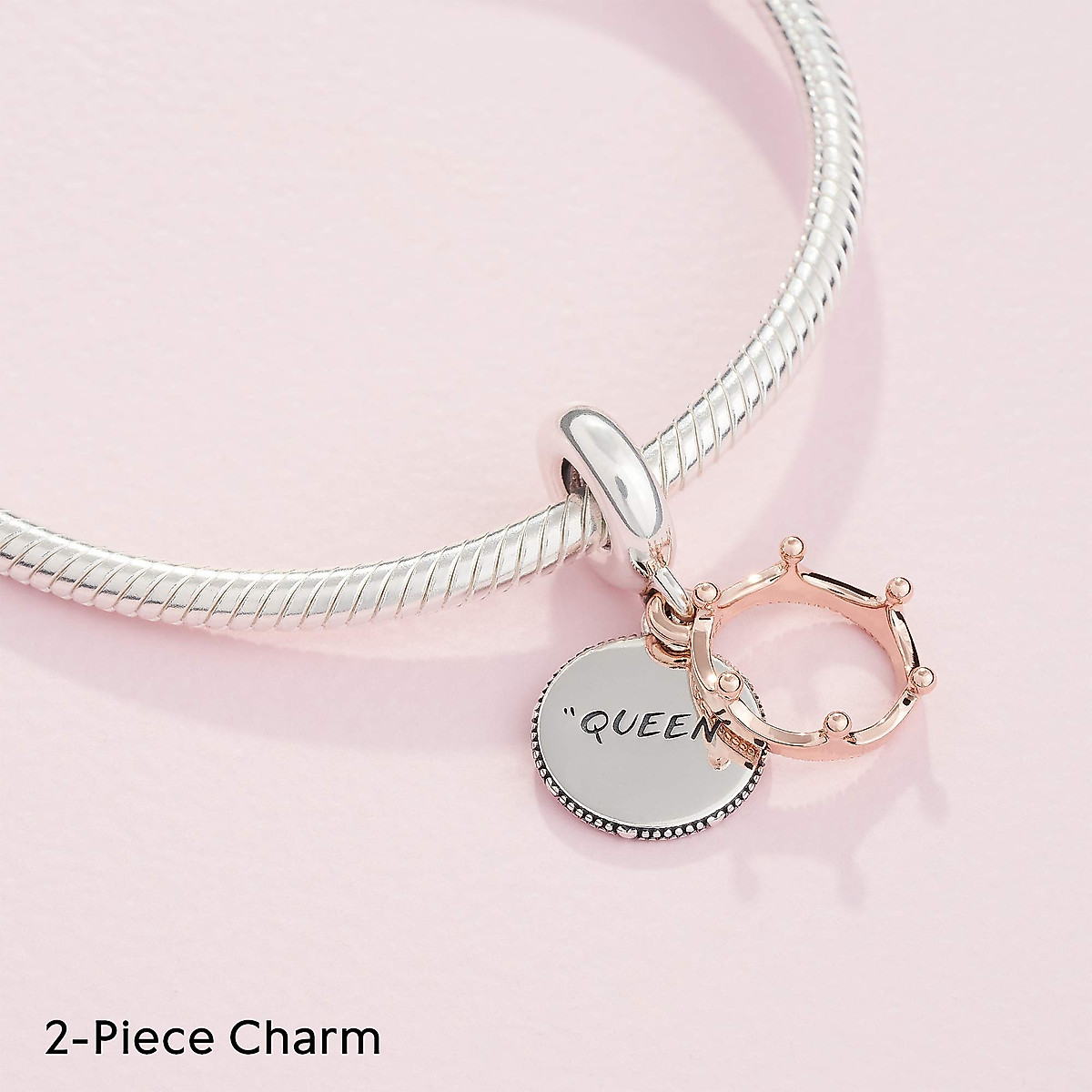 Pandora Jewelry Queen & Regal Crown Dangle Charm - Queen Jewelry Charm for Pandora Charm Bracelets - Perfect for Holiday, Anniversary, or Birthday Gift - Two Tone, No Box