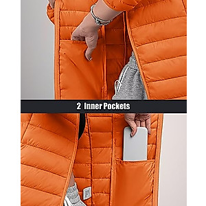 MAGCOMSEN Puffer Coat Women Winter Ultra-light Quilted Padded Jacket with 4 Pockets Full Zip Stand Collar Warm Coat, Orange M