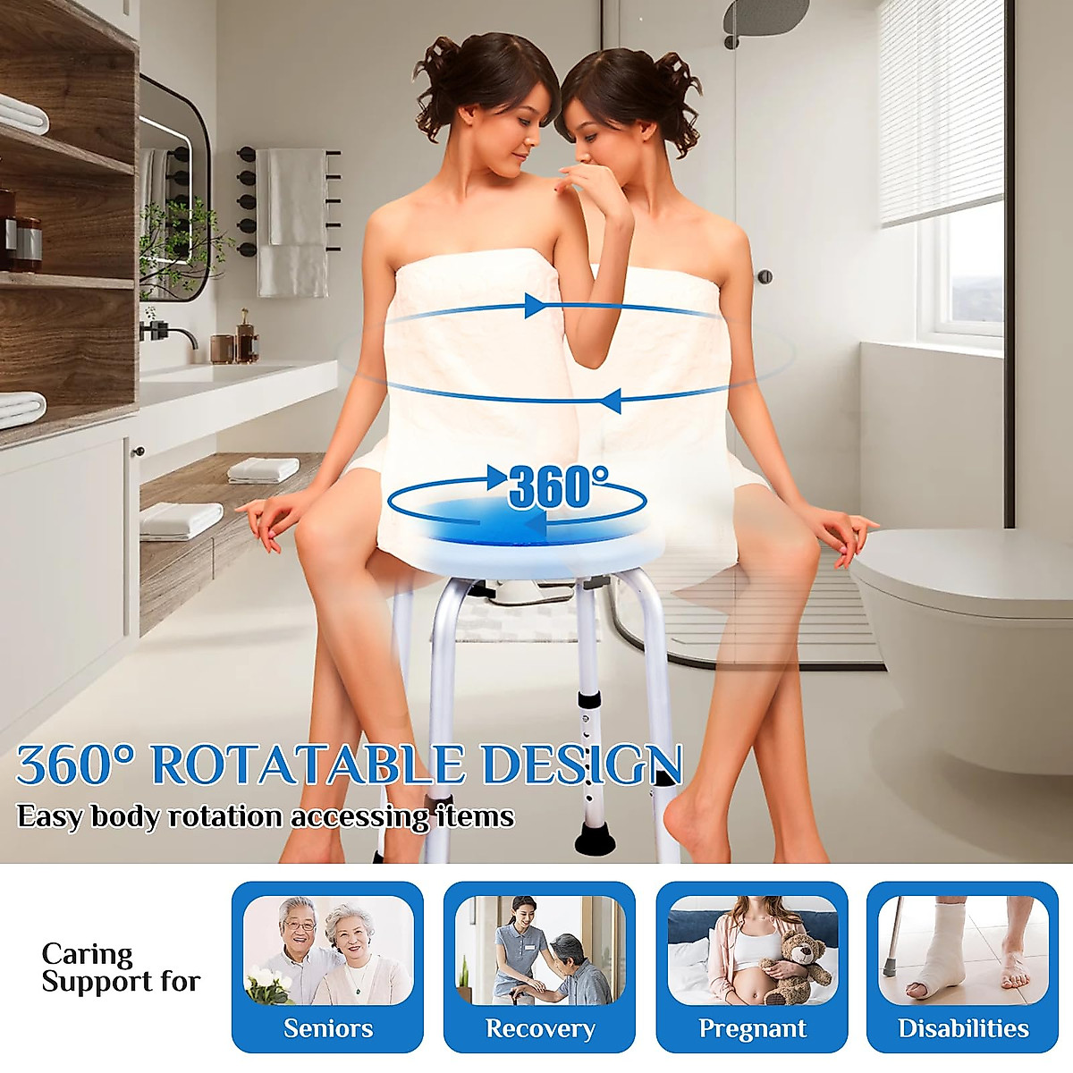 Massage Products Swivel Shower Stool 300 Lbs, 360 Degree Rotating Shower Chair for Inside Shower, Non-Slip Shower Bench Bathtub Seat (Shower Stool with pad)