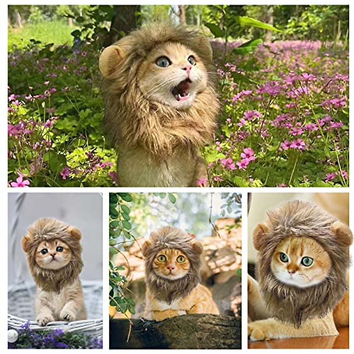 VANVENE Cute Lion Mane Wig Costume for Cat-Pet Adjustable Fancy Lion Hair Cats Outfit for Halloween Christmas Easter Birthday Party Supplies