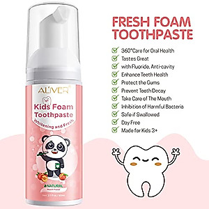 Foam Toothpaste Kids, Toddler Low Fluoride Toothpaste with Natural Formula to Reduce Plaque, Children Whitening Foaming Toothpaste for U Shaped Toothbrush for Kids Ages 3 and Up (Peach)