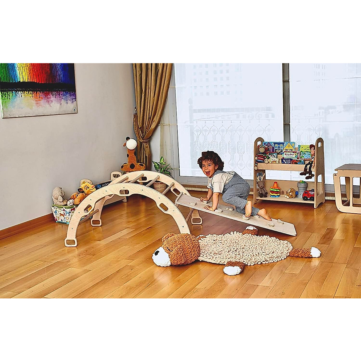 Climbing Arch | Montessori Rocker Arch | Arch with Two Sided Ramp | Wooden Climbing Arch | Climbing Wall for Children's Rooms | Indoor Playground for Climbing (Rock Ramp)