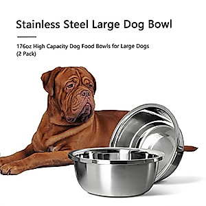 Stainless Steel Large Dog Bowl, 176oz High Capacity Dog Food Bowls for Large Dogs (2 Pack) (176oz（2pc）, Primary Colors)