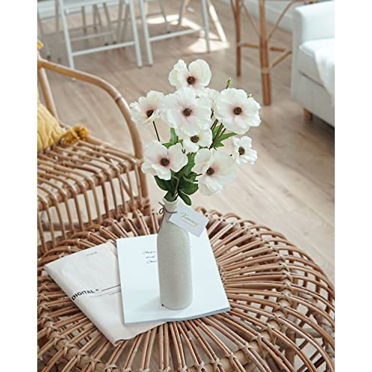 Kamang Ranunculus Flowers White Silk Flower (3 Stems) for Home Decor and Wedding. Artificial Flower for White Spring Decor. Floral Arrangement and Table Centerpiece. White Silk Flowers (White)