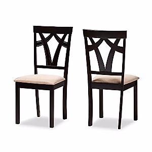 Baxton Studio Sylvia Dining Chair and Dining Chair Sand Fabric Upholstered and Espresso Brown Finished Dining Chair