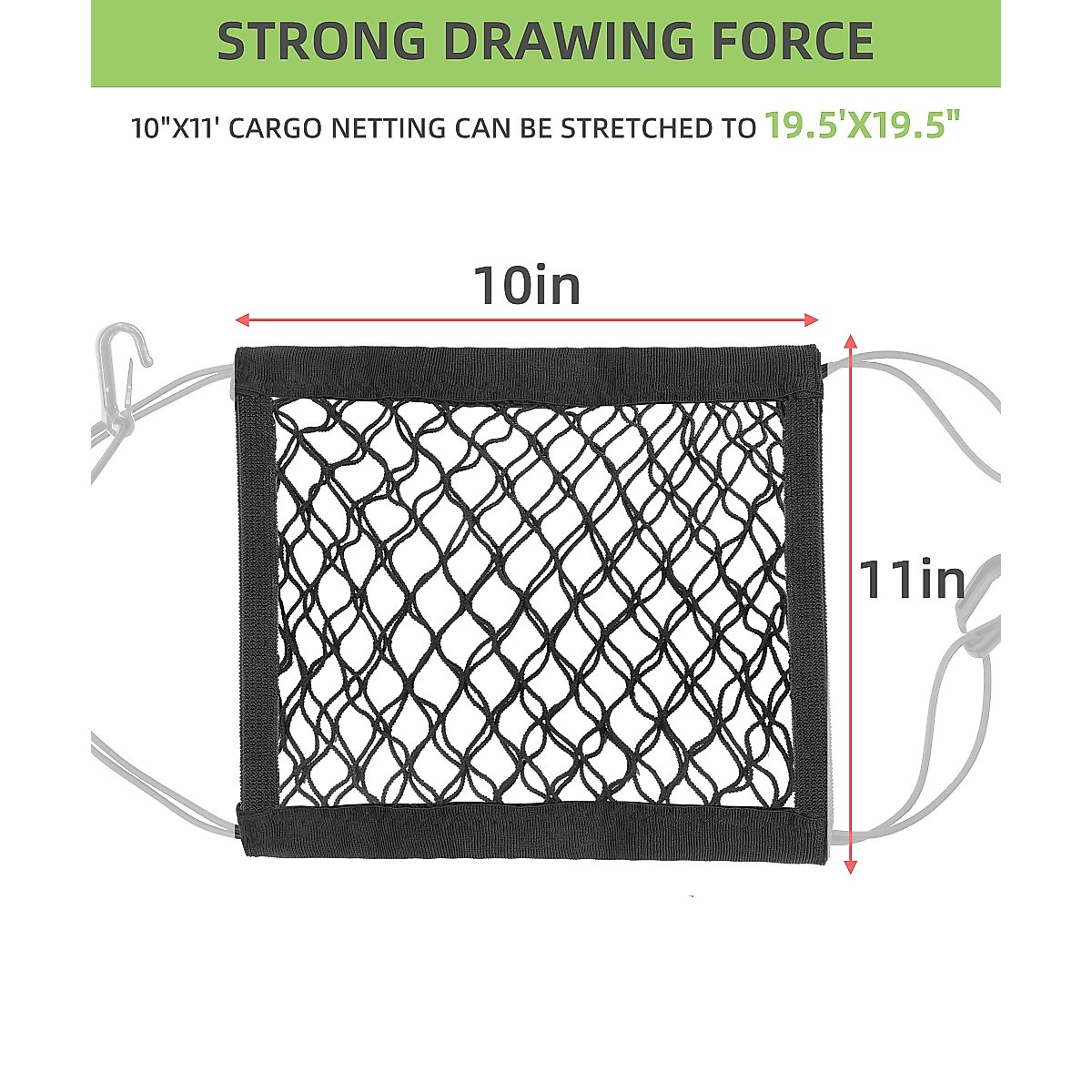 RACOONA Motorcycle Cargo Net,Car Accessories Cargo Net for Motorcycle Helmet Storage,10"X11" Elastic Double Layer Bungee Net with 4 Metal Hook