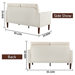Modern Living Room Loveseat Sofa Couches, Upholstered Linen Fabric Love Seat Armchair Couch with Wide Wooden Legs for Living Room and Office, Beige