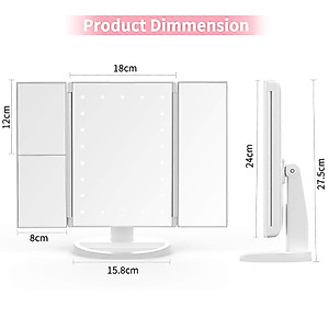DIOZO Makeup Mirror with Lights, Makeup 21 LED Vanity Mirror, Lighted Up Mirror with Touch Screen Switch, 180 Degree Rotation, Dual Power Supply, Portable White Trifold Mirror
