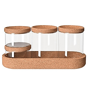 5 Pack Qtip Holder with Lids,13.5 oz Clear Bathroom Decor,Home Accessories Countertop Organizers and Storage,Glass Apothecary Jars Canisters with Tray for Cotton Swab, Ball, Pads, Floss,Hair Ties