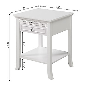 Convenience Concepts American Heritage Logan 1 Drawer End Table with Pull-Out Shelf, White, 18 in x 18 in x 24 in