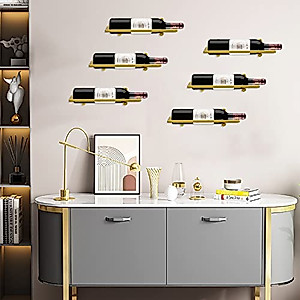 YALINKA 6Pcs Wine Racks Metal Wall Mounted, Hanging Wine Bottle Display Organizer Holder, Red Wine Rack for Beverages Liquor Bottles Storage Home Kitchen Bar Decor