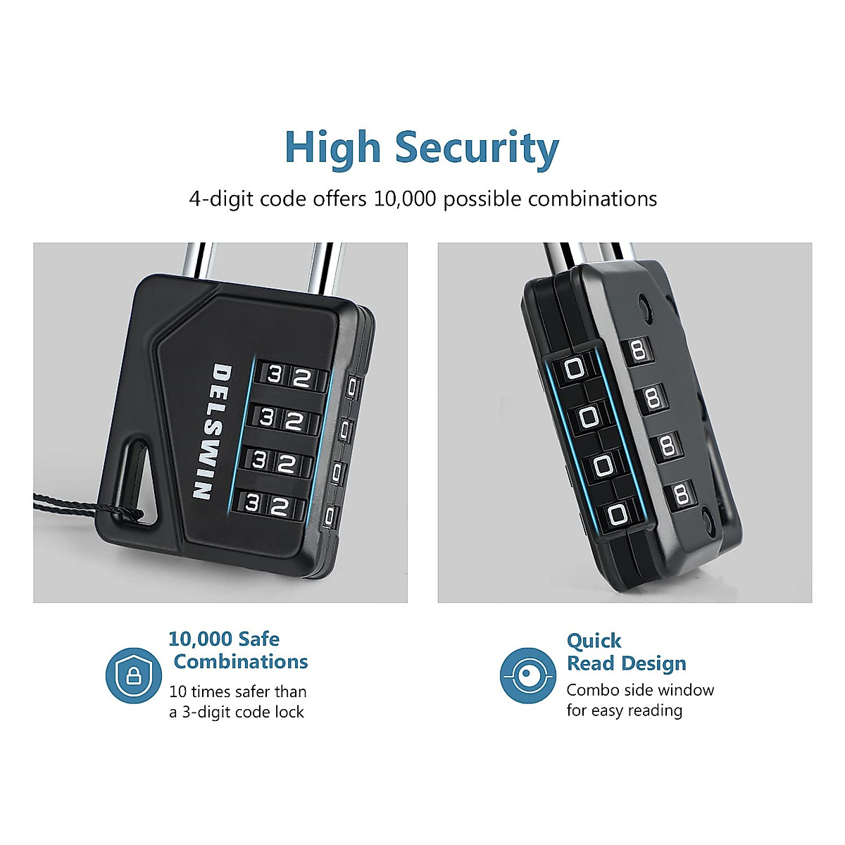 DELSWIN Combination Lock, 4 Digit Locker Lock Small Combo Lock with Name Tags for Gym School, Number Code Padlock for Outdoor Shed Fence (2Pcs)