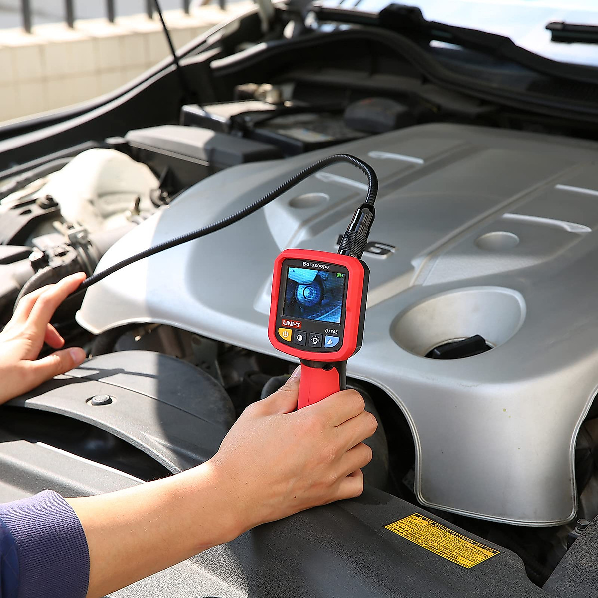 UNI-T Industrial Endoscope UT665 Digital Borescope Sewer Camera for Engine HVAC Chimney Inspection Automotive Maintenance, 4 LED Lights 2.4” Screen Handheld Camera Snake Cable 3.3FT/1M IP67 Waterproof