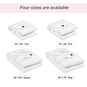 COSTWAY Heated Mattress Pad W/Safety with 8 Temperature Regulation 4 Mode Timeing Function Washinable and Detachable Electric Blanket, White(Double Size)