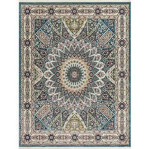 Unique Loom Narenj Collection Classic Traditional Textured Medallion Pattern Design Area Rug, 8 ft x 10 ft, Blue/Tan