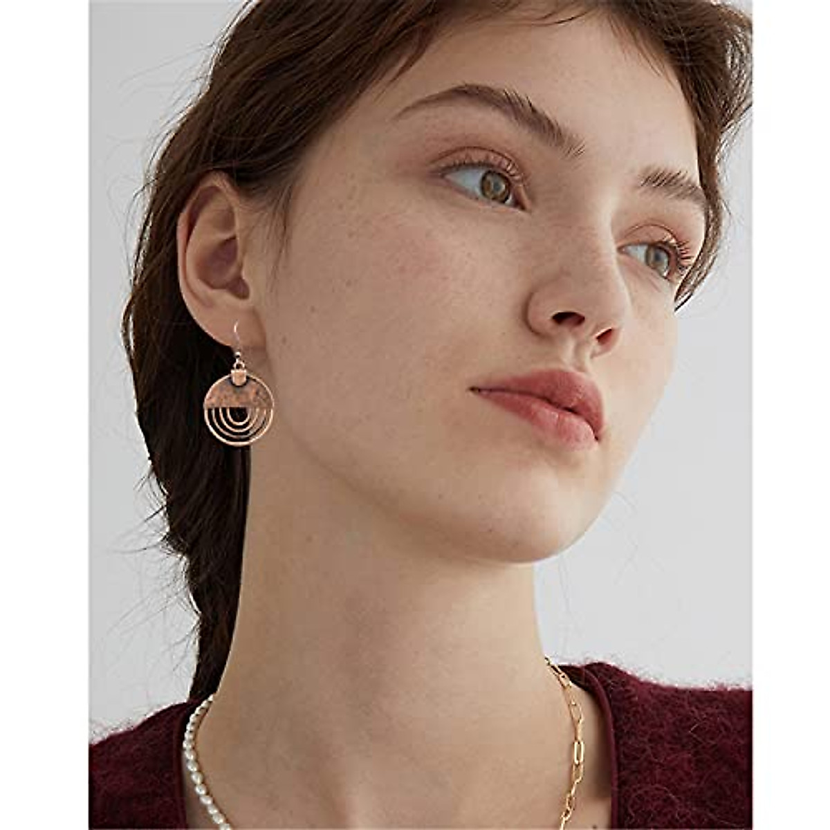 ANDPAI Handmade Unique Bohemian Tribal Hoop Spiral Earring Vintage Gold Silver Geometry Dangle Drop Earrings for Women (Brown)