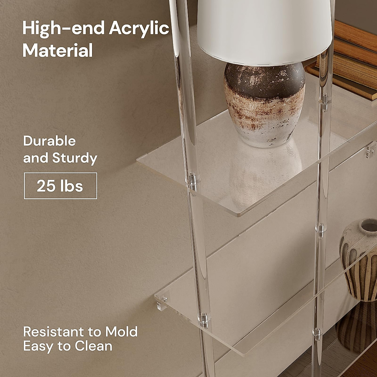 CRTERICX Narrow Acrylic Bookshelf, Wall Mounted, 6-Tier Clear Ladder Bookshelf with Open Shelves, Multipurpose Bookcase for Living Room, Bathroom, Office, Modern, 9.5" D x 29.5" W x 81.7" H