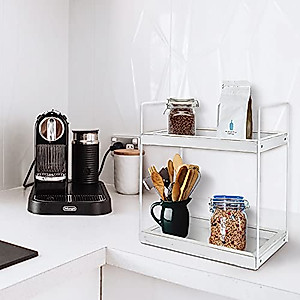 2 Tier Bathroom Countertop Organizer, Counter Standing Rack Cosmetic Holder, Countertop Storage Shelf Cosmetic Organizer Holder, Detachable Kitchen Spice Rack Wire Basket Storage Counter Shelf