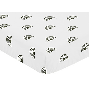 Sweet Jojo Designs White and Hunter Green Boho Rainbow Boy or Girl Fitted Crib Sheet Baby or Toddler Bed Nursery - Bohemian Celestial Sky Outdoors Nature Gender Neutral