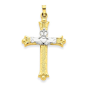 CoutureJewelers 14k Two-tone Claddagh Cross Pendant