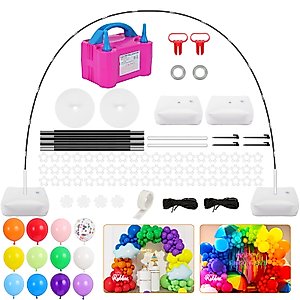 RUBFAC Balloon Arch Kit, 9ft Tall & 10ft Wide Adjustable Balloon Arch Stand with 2 PVC Bases,2 Water Fillable Bags, 60pcs Balloon Clips, 120pcs Rainbow Balloons, for Wedding Birthday Baby Shower