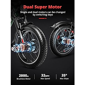 AMYET S8 Electric Bike for Adults, Peak 3000W Dual Motor AWD 48V 25Ah Ebike 35MPH Electric Bicycles 7-Speed with Full Suspension Fork Hydraulic Disc Brake Max Range 75 Miles Electric Bike (Green)