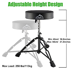 EASTROCK Drum Throne,Padded Drum Seat Drumming Stools with Anti-Slip Feet for Adults and Kids Drummers (Dark Black)