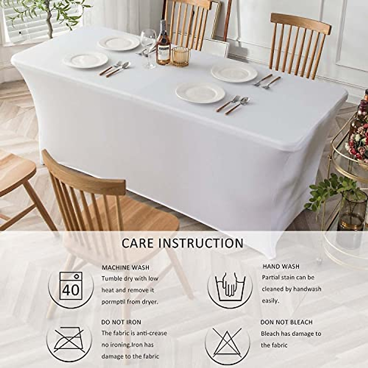 Mingyit 2 Pack Spandex Table Cover Fitted Rectangular Tablecloth Stretchable Fabric Tablecloth for Party, Banquet, Wedding and Events (6FT, White)
