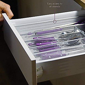 Mindspace Cutlery Tray, 4 Compartments | Kitchen Utensil Drawer Organizer | Metal Silverware Organizer | The Mesh Collection, Black