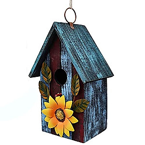 Wooden Bird Houses for Outside Hanging Garden Patio Decorative Bird Houses Outdoor Hand Painted Birdhouse for Small Bird Finch Cardinal Spring Birdhouse