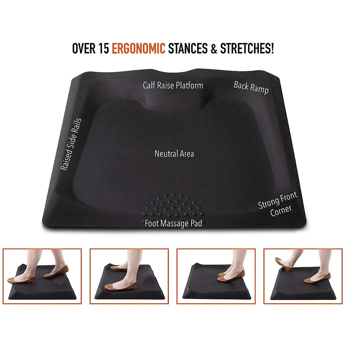 Stand Steady Mountain Mat | Anti Fatigue Mat for Active Standing | Ergonomic Standing Mat with Raised Gel Foam Padding for Calf & Arch Support | Massage Floor Mat for Standing Desk (27x21in/Black)