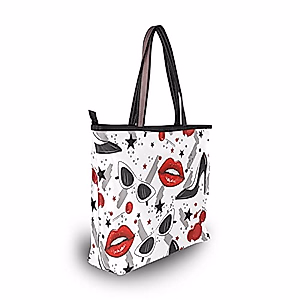 Tote Bag Aesthetic (Lips Heels), Large Capacity Zipper Women Grocery Bags Purse for Daily Life 2 Sizes