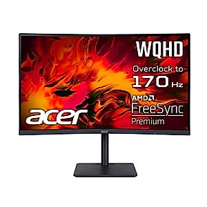 Acer Nitro XZ273U Pbmiiphx 27" 1000R Curved Zero-Frame WQHD (2560 x 1440) Gaming Monitor with AMD FreeSync Premium | Up to 170Hz | Up to 0.5ms | HDR 400 | 95% sRGB (Display Port 1.4 & 2 x HDMI Ports)