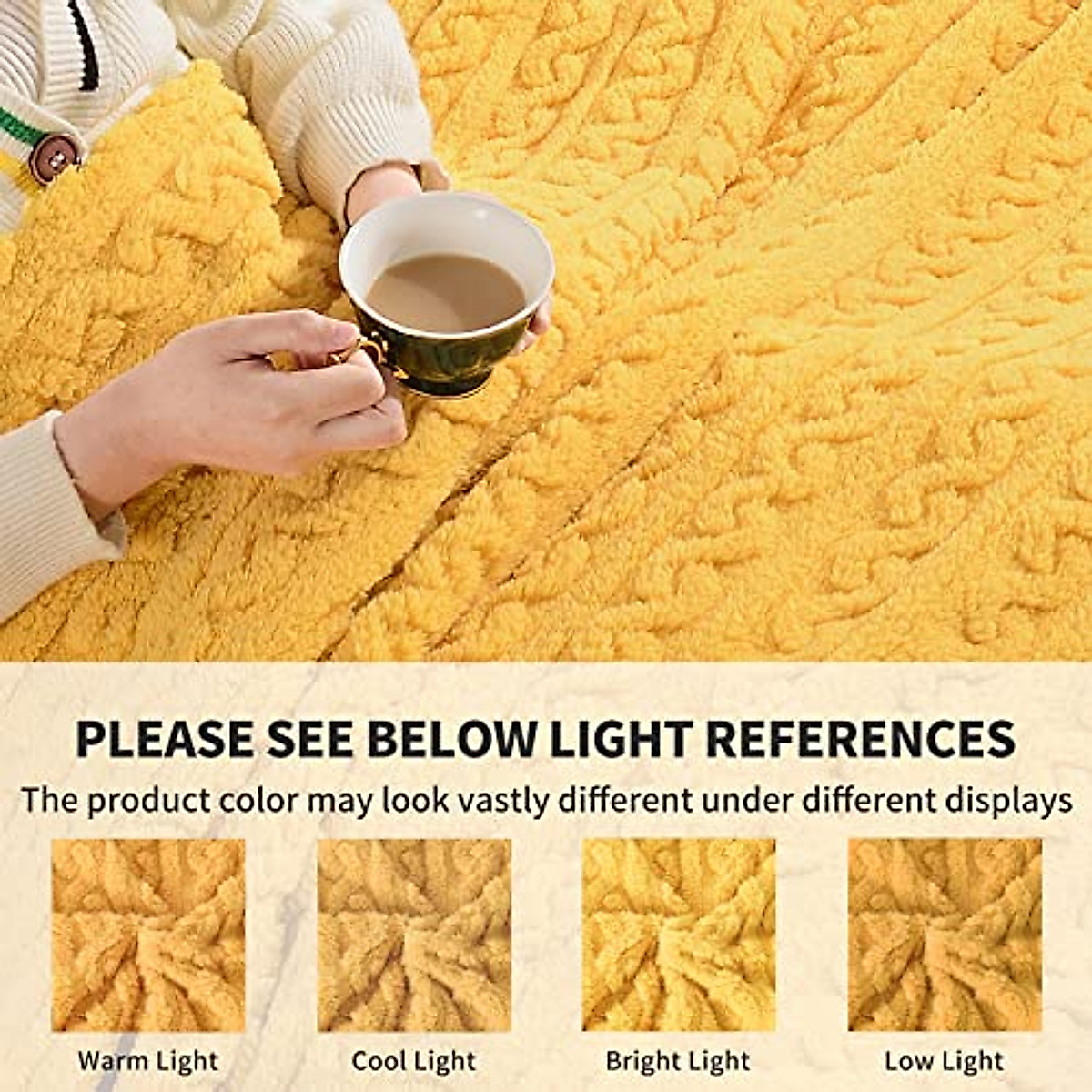 FY FIBER HOUSE Sherpa Blanket - 3D Pattern Design Yellow Throw Blanket for Sofa Couch, Bed, Warm Super Soft Cozy Microfiber Fleece Blanket for Living Room, Throw 50”x60”