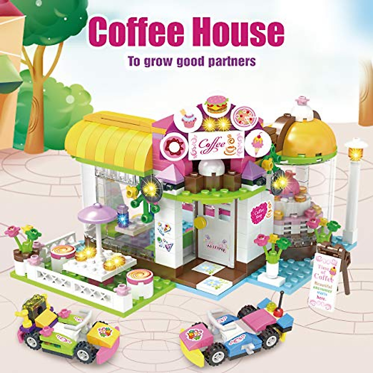 Friends Tree House Coffee Shop Building Blocks Sets, Treehouse Cafe Building Kit for Girls Age 6-12 Years Creative Roleplay Birthday Gift for Kids Toddlers with Storage Box (960 Pieces)