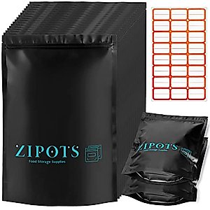 Zipots 25 Pieces Mylar Bags 1 Gallon Extra Thick 9.5 Mil - 10"x14" with Stand up Ziplock Pouches for Long Term Food Storage Bag with 40 pieces of Pink Stickers