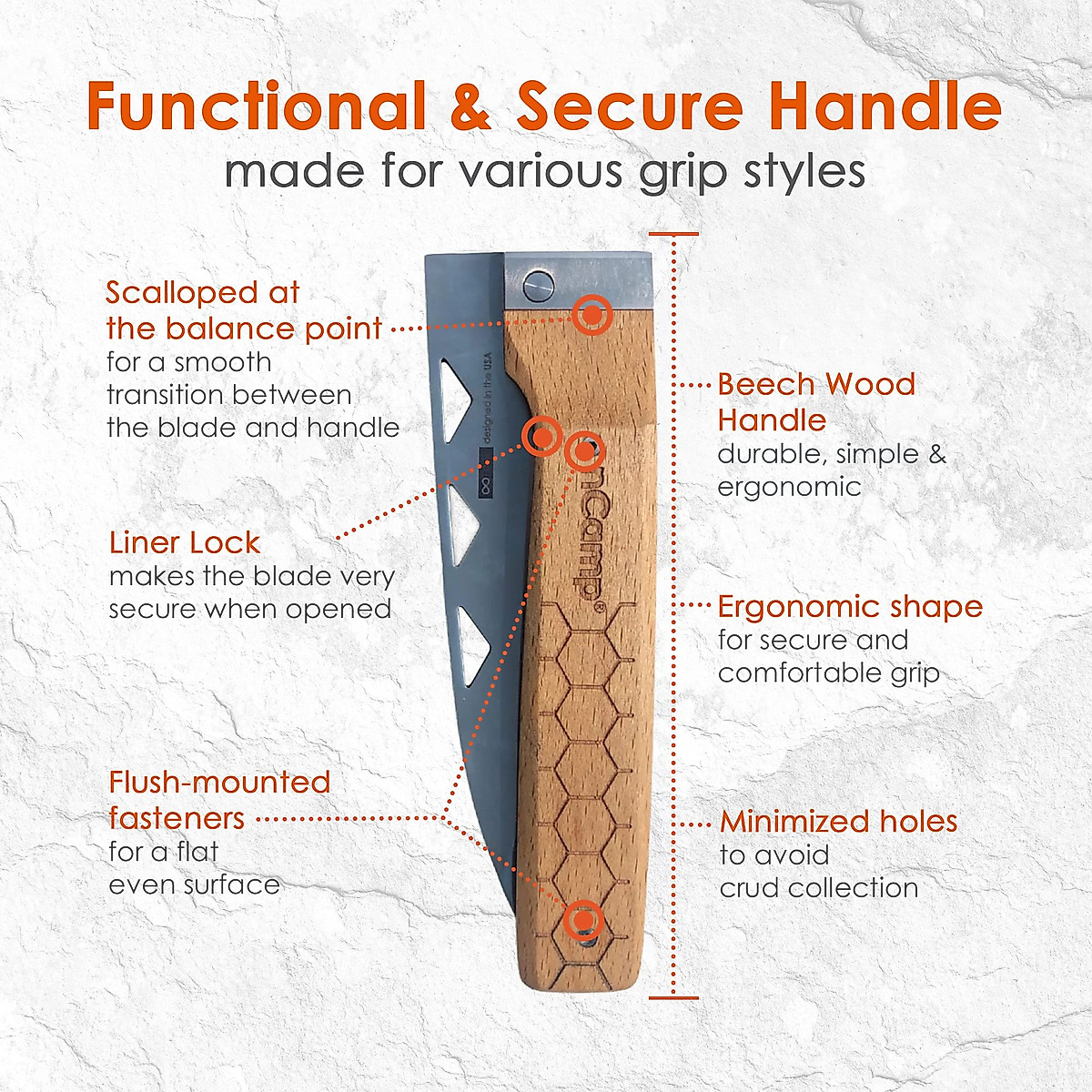 nCamp Food Prep Folding Knife - Premium Chef Knife, Classic Western Utility, Outdoor Cooking Knife with 9CR18MOV Steel Blade, wood handle for a comfortable secure grip