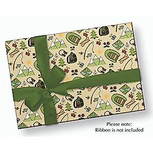 Camping Party Birthday Gift Wrap Paper - Folded Flat 30 x 20 Inch - 3 Sheets