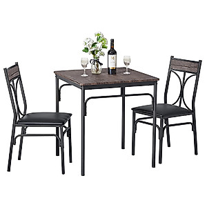 VECELO Kitchen Dining Room Table Set with 2 Chairs for Small Space, Apartment,Metal Steel Frame