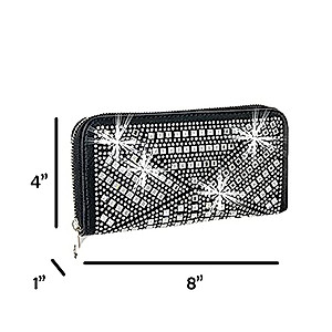 HANDBAG EXPRESS Bling Rhinestone Design Sparkle Accordion Wallets for Women Purse Multi Colors (7379-Silver)