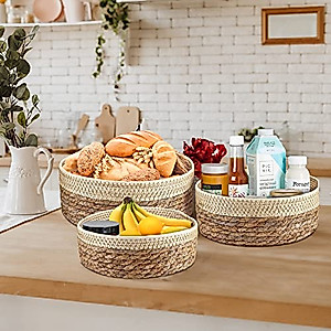 Round Rattan Baskets Set for Organizing Wicker Storage Basket for Fruit, Bread Serving Basket Decorative Gift Baskets Empty, Countertop Baskets for Pantry and Bathroom