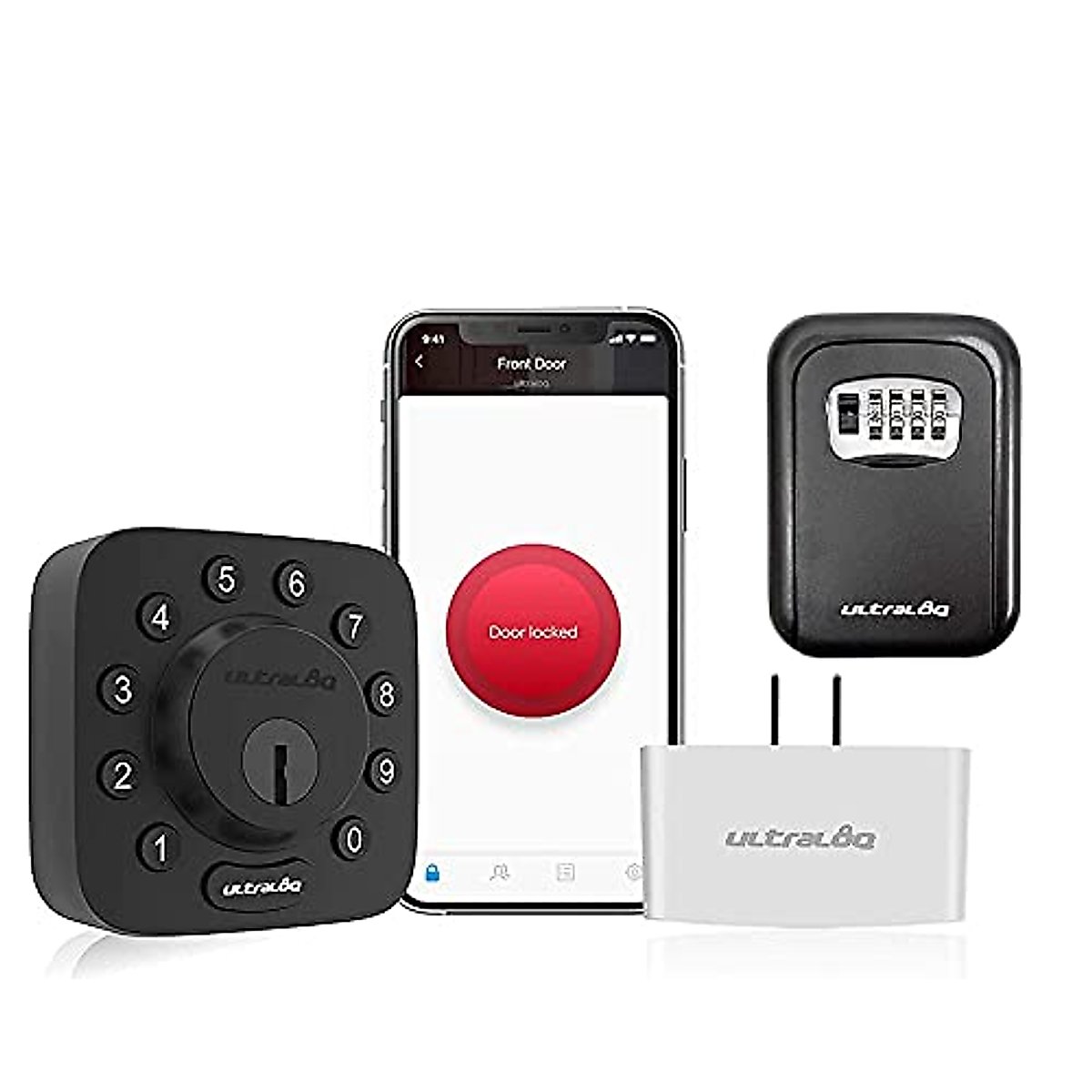 ULTRALOQ U-Bolt Smart Lock + Key Storage Lock Box + Bridge WiFi Adaptor 5-in-1 Keyless Entry Door Lock with WiFi, Bluetooth and Keypad