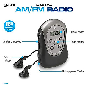 GPX R300S Am/FM Armband Radio with Earbuds,Black
