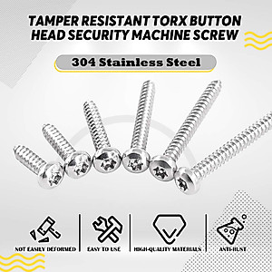 Hilitchi 50 Pcs #8 x 3/4” Stainless Steel Button Head Torx Sheet Metal Screws Security Silver Screws Anti-Theft Tamper Proof with Bit T20