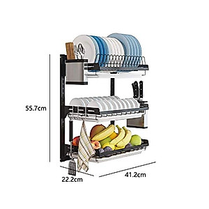FEHUN Sinks,Stainless Steel Kitchen 3-Layer Wall-Mounted Drain Rack,with Drip Tray/Hanging Chopstick Rest