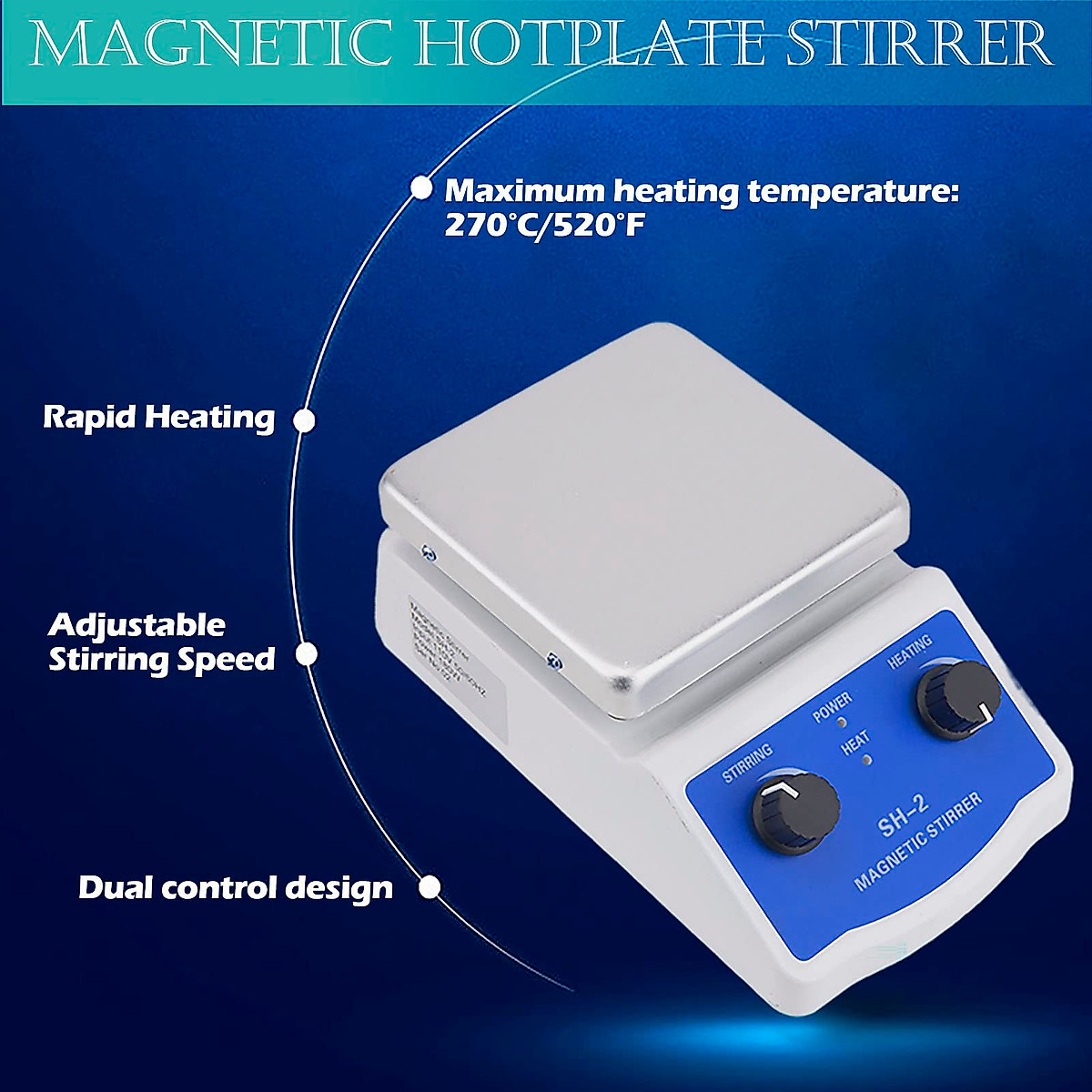 Magnetic Stirrer Hot Plate Mixer 1000ml Stirring Capacity Magnetic Hotplate Stirrer SH-2 Magnetic Stirrer Lab Hotplate Magnetic Stirrer Heater Max 520°F 100-2000 RPM
